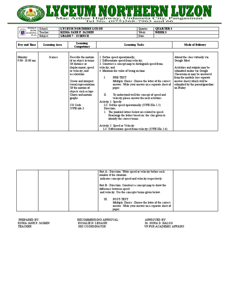 Lyceum Northern Luzon Quarter 3 Kisha Jane P. Jasmin Week 3 Grade 7 ...