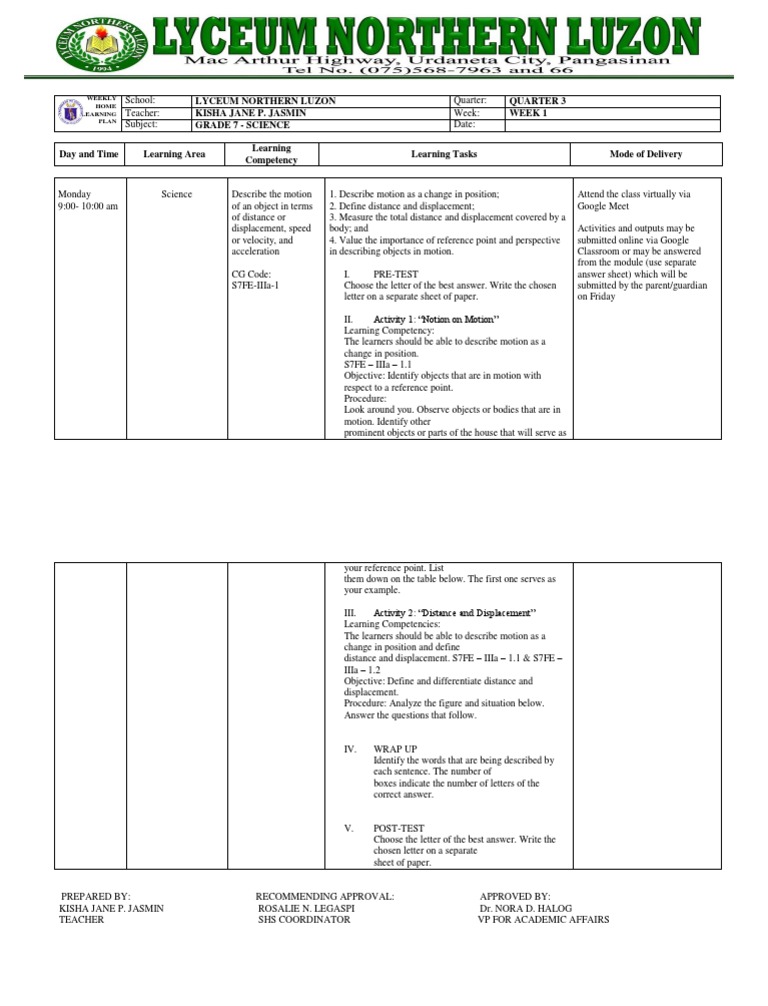 Lyceum Northern Luzon Quarter 3 Kisha Jane P. Jasmin Week 1 Grade 7 ...
