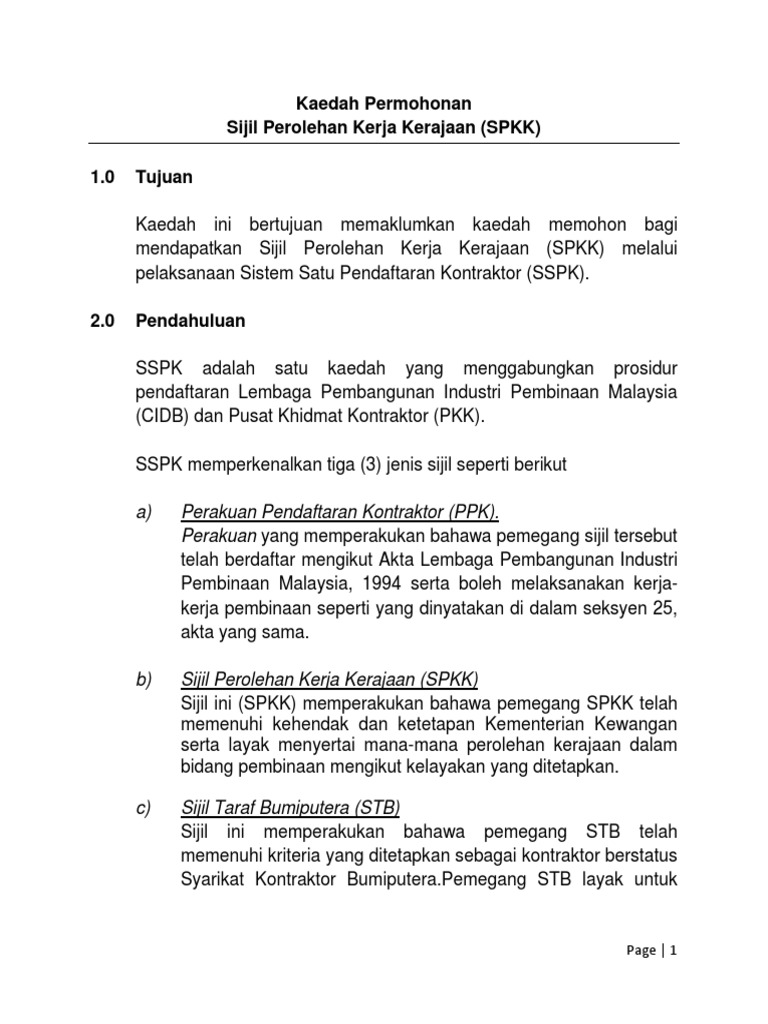 2 Garis Panduan Permohonan SSPK | PDF
