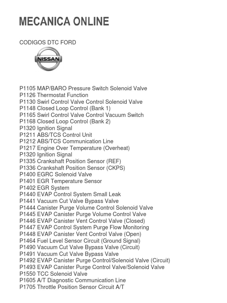 Codigos Nissan | PDF | Technology & Engineering