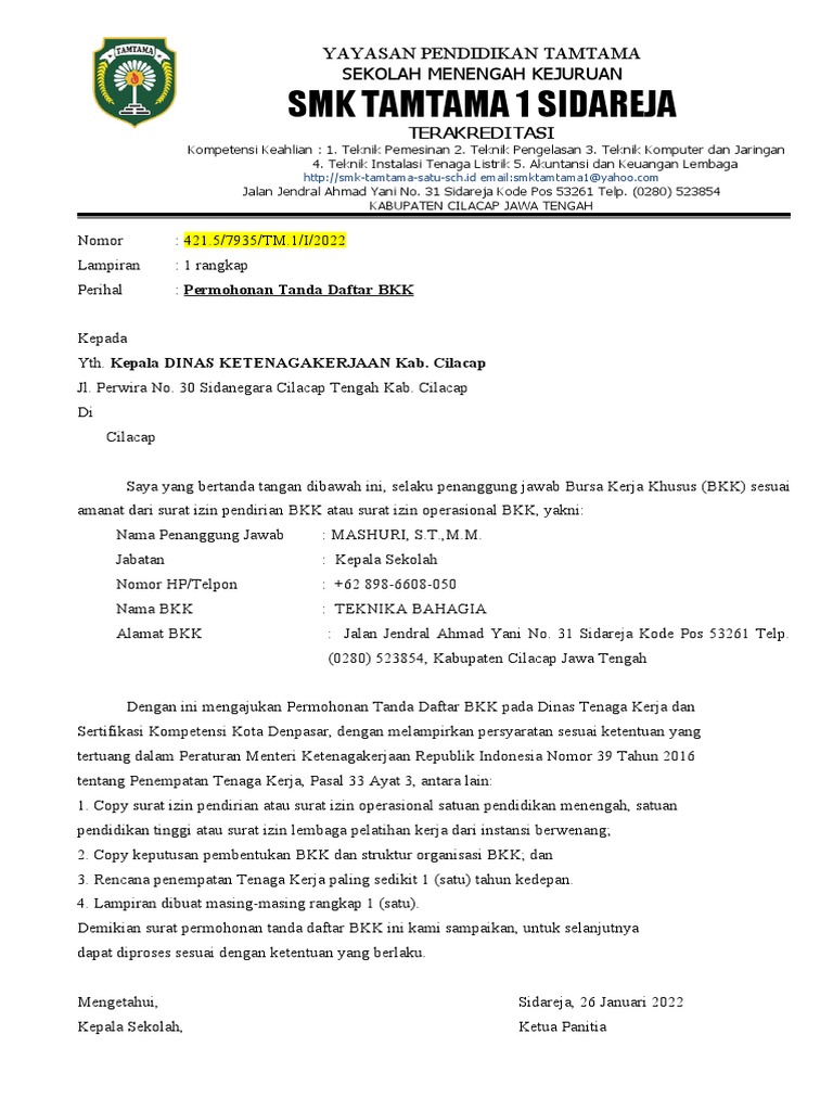 Permohonan Tanda Daftar BKK | PDF