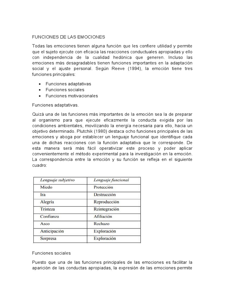 Funciones de Las Emociones | Descargar gratis PDF | Las emociones ...