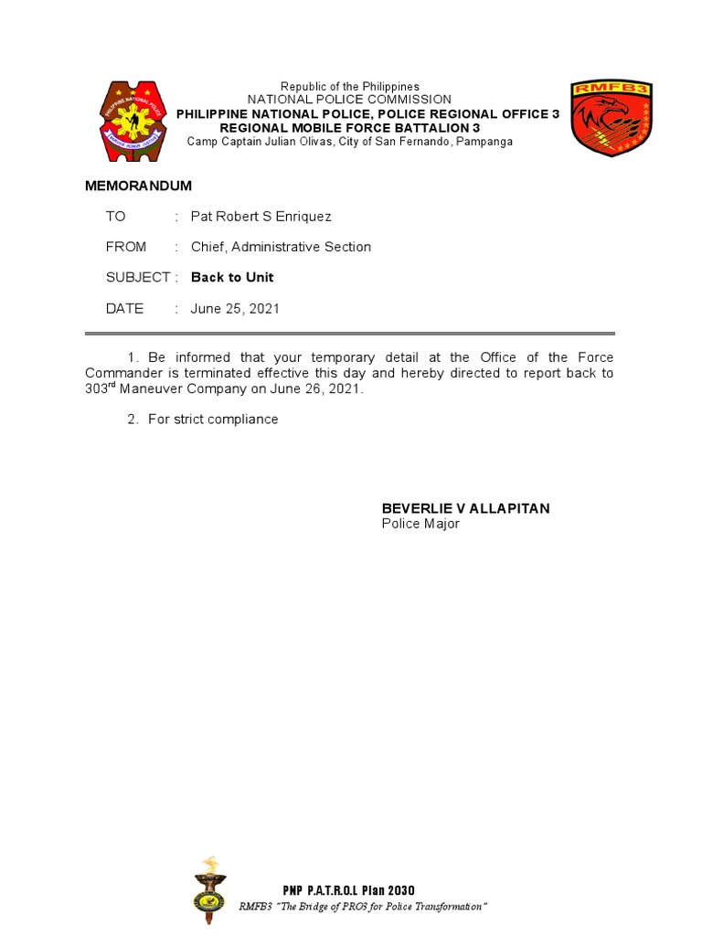 Memo. Recall of Personnel (Pat Robert S Enriquez) | PDF | Social Science