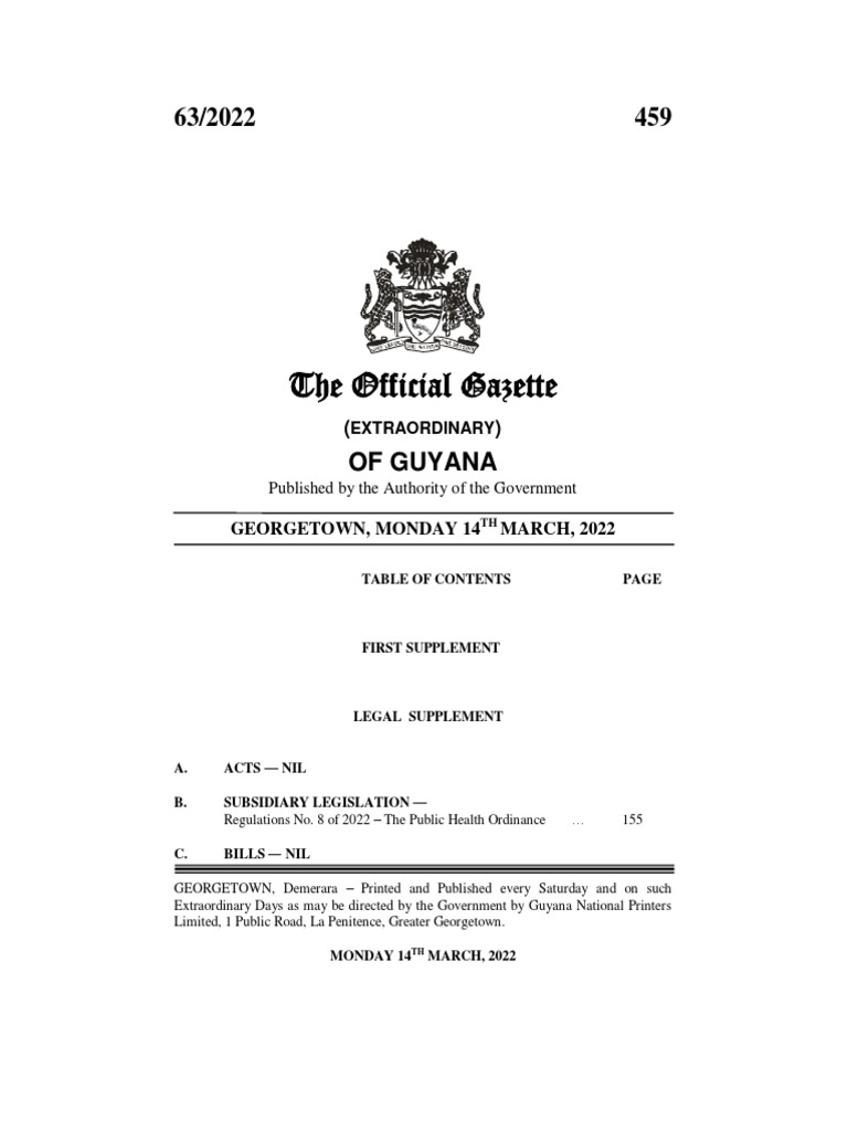 The Official Gazette: Georgetown, Monday 14 MARCH, 2022 | PDF