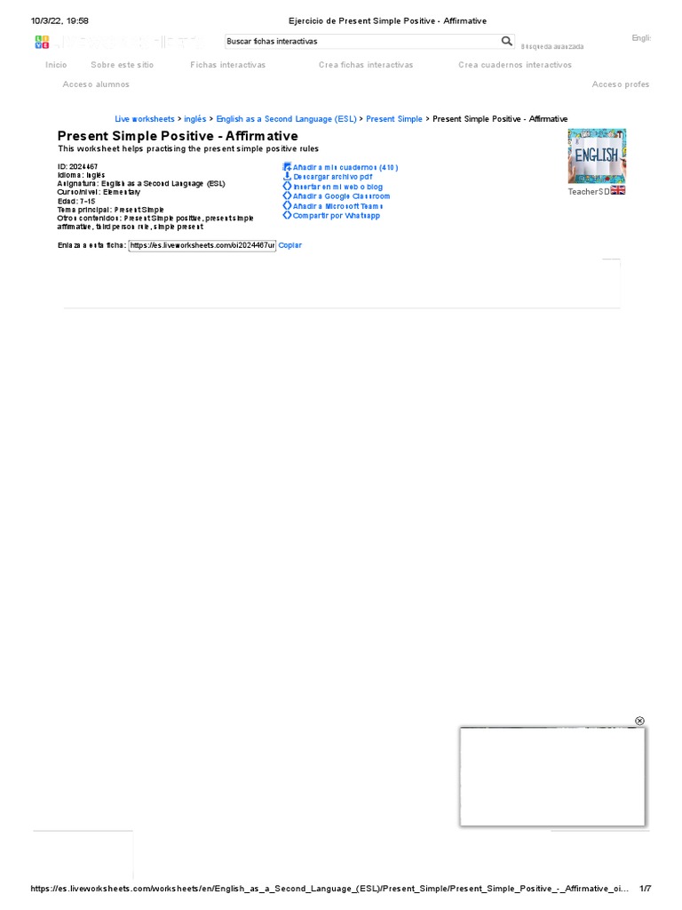 No Es Practica - Ejercicio de Present Simple Positive - Affirmative | PDF