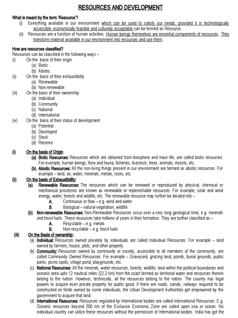 Class X - Resources and Development | PDF | Soil | Resource