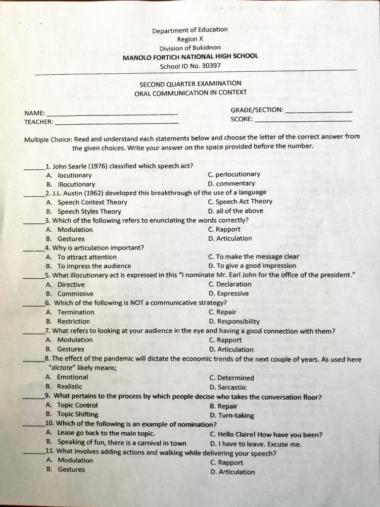 Final Examination Test Papers | PDF