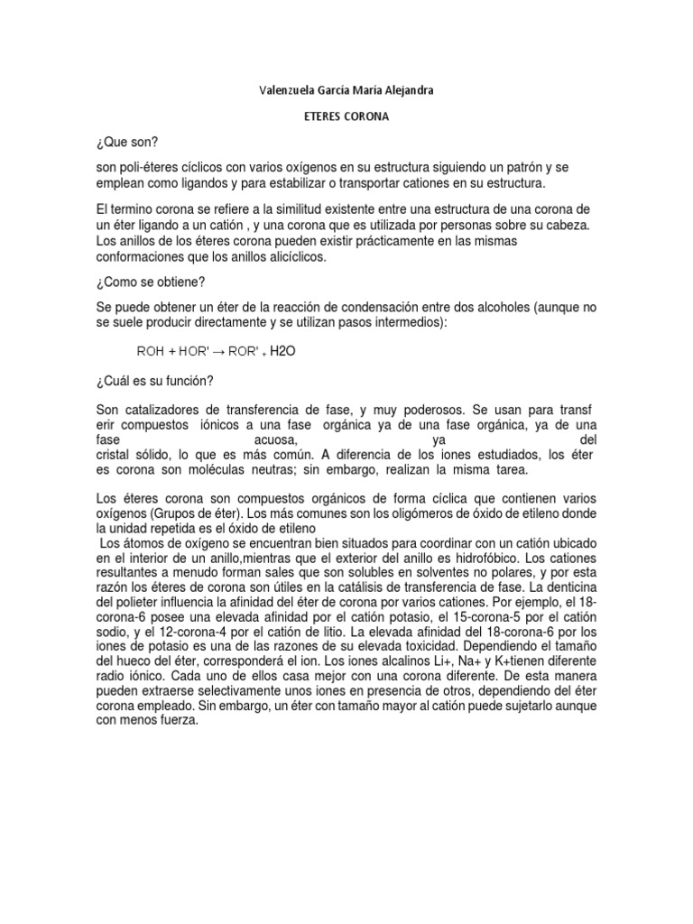 Éteres Corona: Estructura y Funciones | PDF | Éter | Química