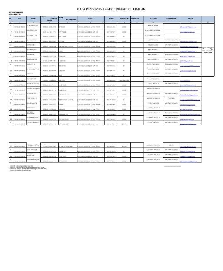 Form Data TP PKK Desa | PDF