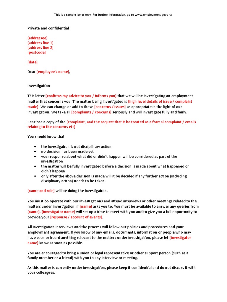 Private and Confidential: This Is A Sample Letter Only. For Further ...