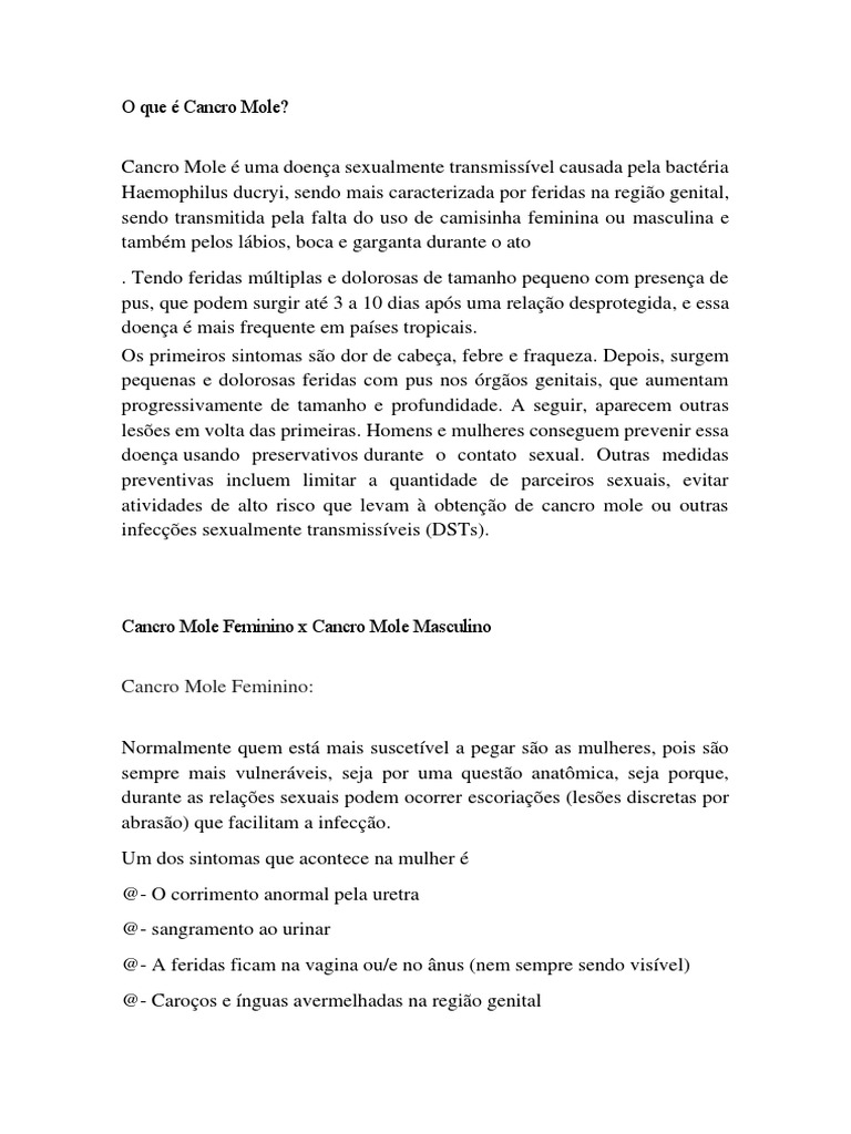 Entendendo o Cancro Mole: Sintomas e Tratamento | PDF | Câncer ...