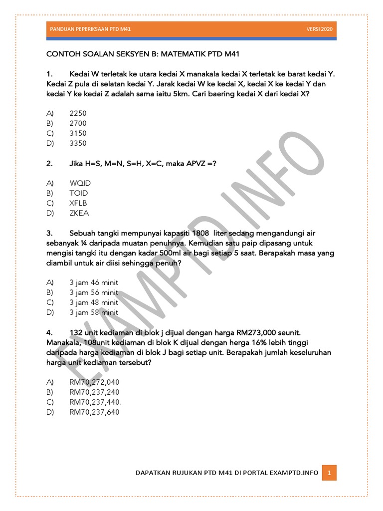 Contoh Soalan Matematik PTD | PDF