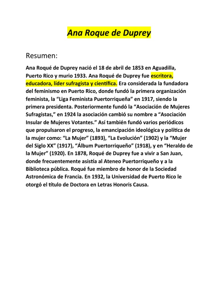 Ana Roque de Duprey | PDF