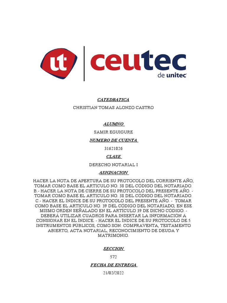 Tarea #5 Apertura y Cierre de Protocolo e Indice Del Protocolo. | PDF | Ley común | Derecho ...