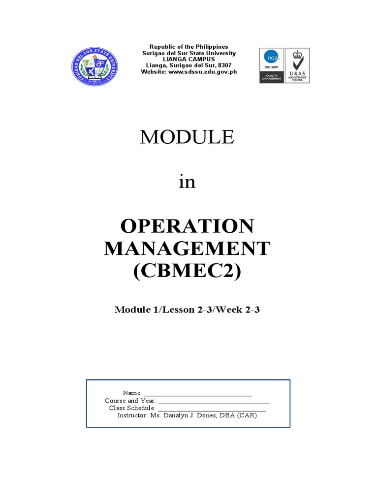 Operation Management (CBMEC2) : Module 1/lesson 2-3/week 2-3 | PDF ...