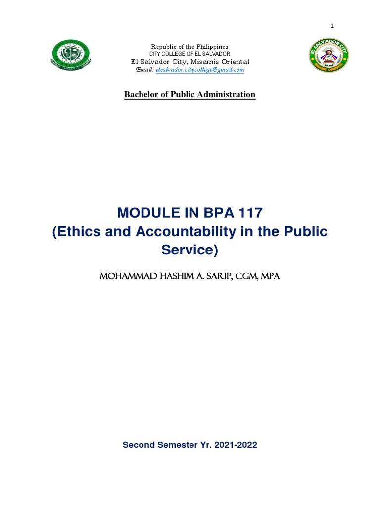 Ethics and Accountability in Public Service Module | PDF | Governance ...