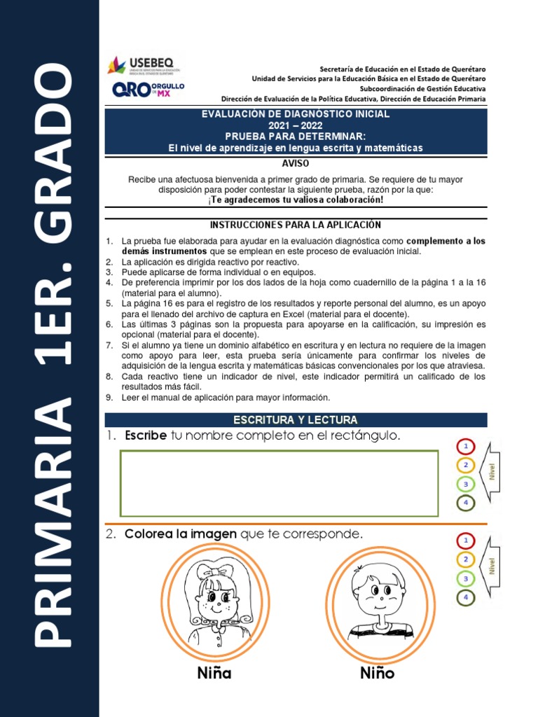 Examen para 1er. Grado Planea | PDF