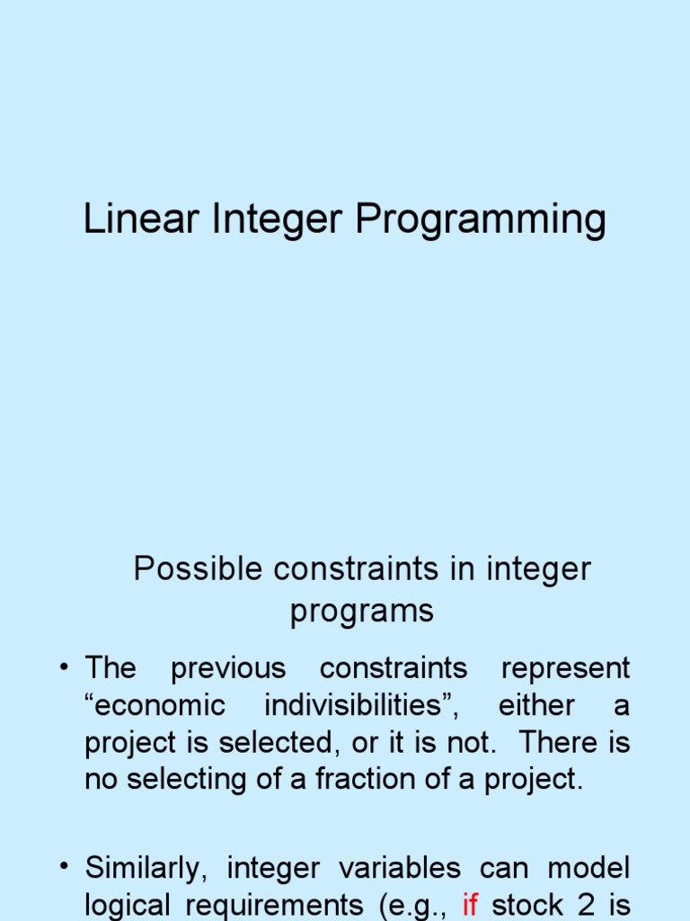 Integer Programming Lecture 2 | PDF | Capital (Economics) | Net Present Value