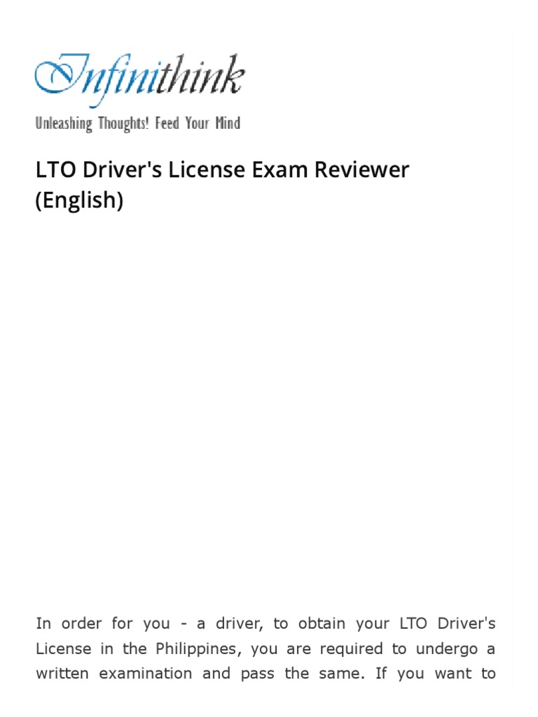LTO Driver's License Exam Reviewer (English) | Download Free PDF ...