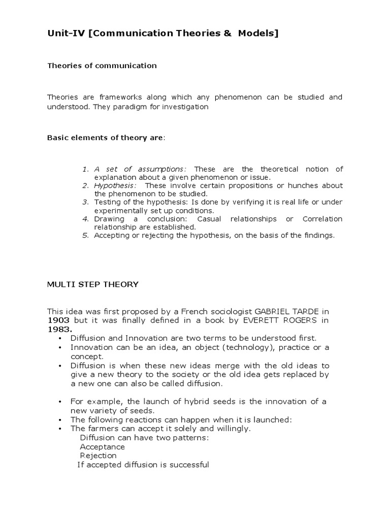 Comm. Theories & Models | PDF | Communication | Mass Media