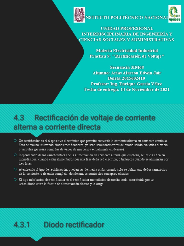 Practica 9 Electricidad | PDF | Rectificador | Diodo