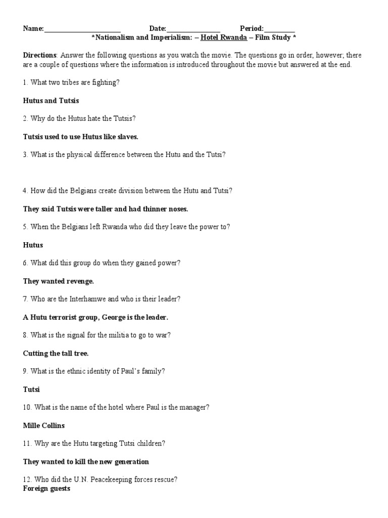 Hotel Rwanda Questions | PDF