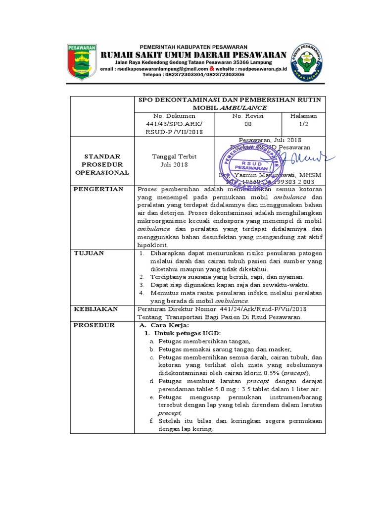Spo Dekontaminasi Dan Pembersihan Rutin Ambulance | PDF | Griya & Taman | Sains & Matematika