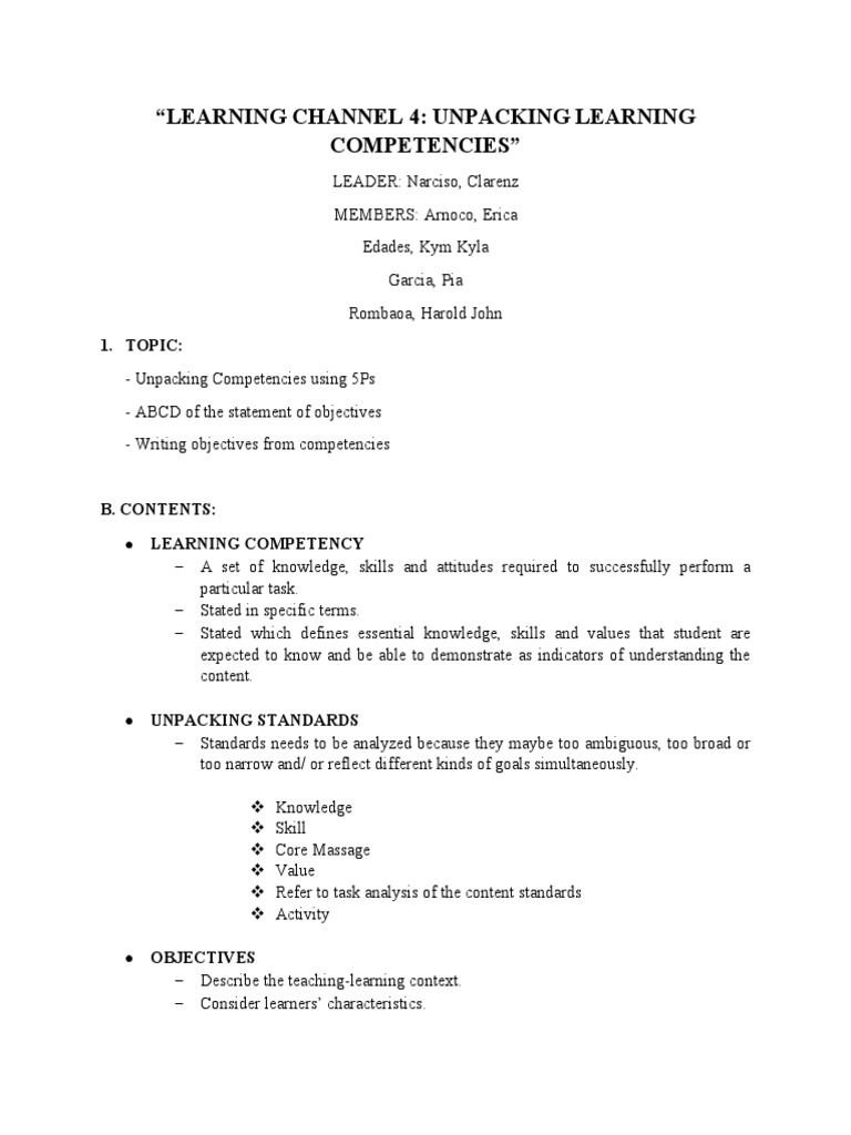 Unpacking Learning Competencies Guide | PDF | Learning | Skill