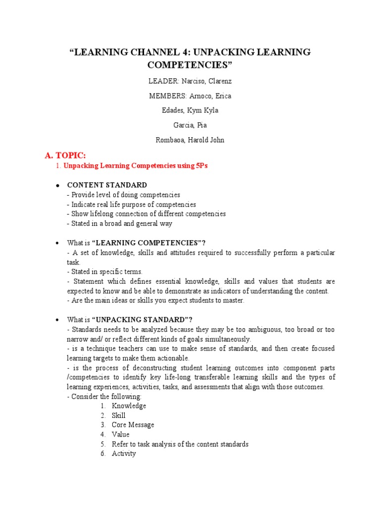 Unpacking Learning Competencies Guide | PDF | Learning | Educational Assessment