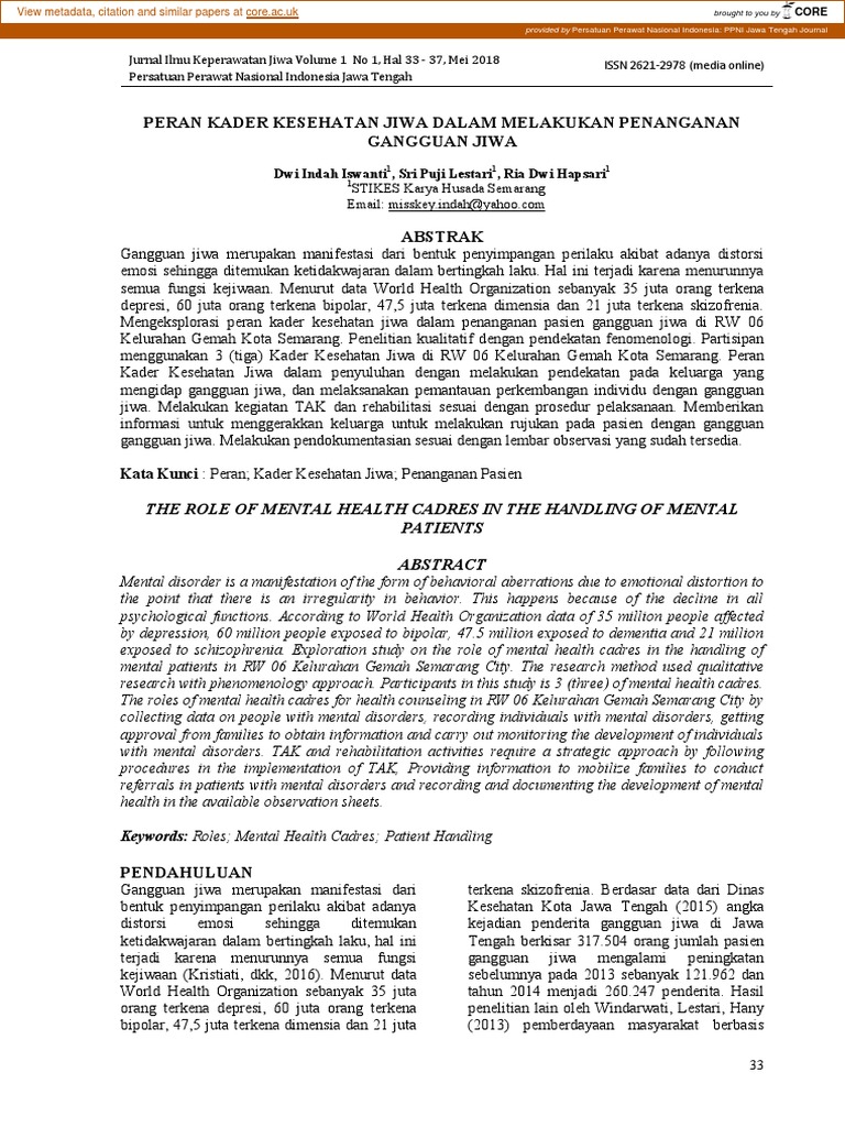 Peran Kader Kesehatan Jiwa Dalam Melakukan Penanganan Gangguan Jiwa | PDF