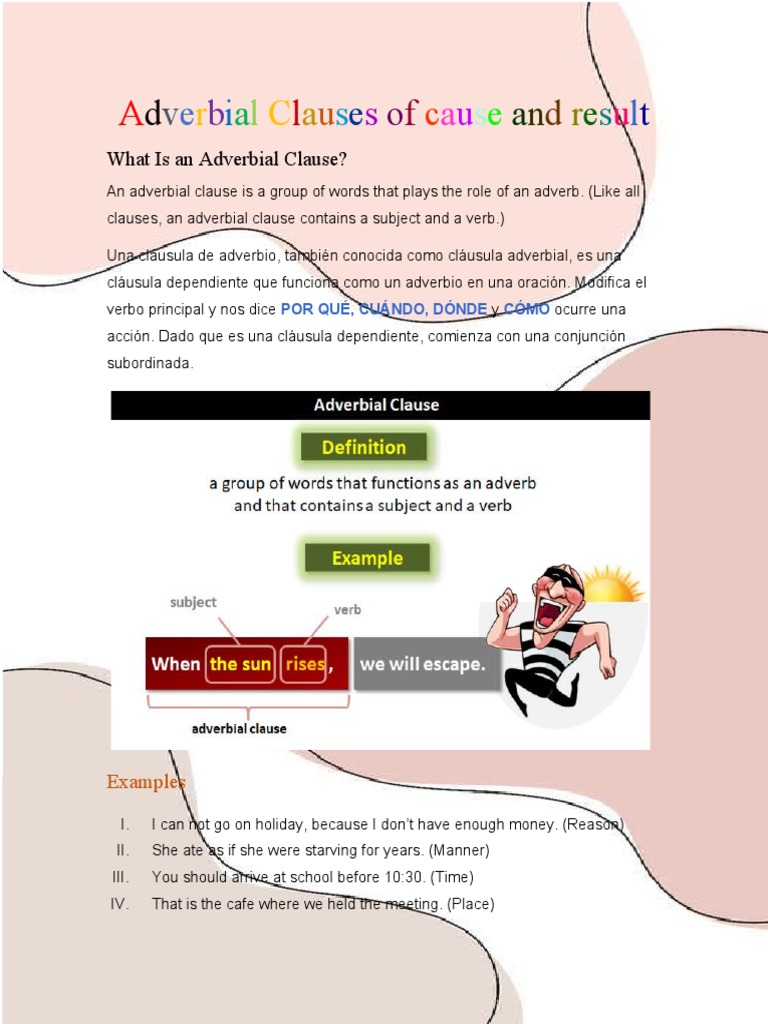 Adverbial Clauses of Cause and Result | PDF | Adverb | Verb