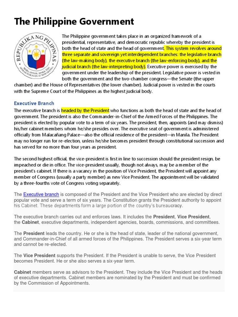 An Overview of the Three Branches of Government in the Philippines: The ...