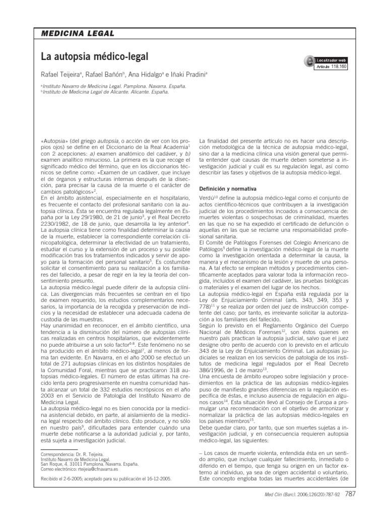 Análisis de un documento técnico sobre la autopsia médico-legal ...