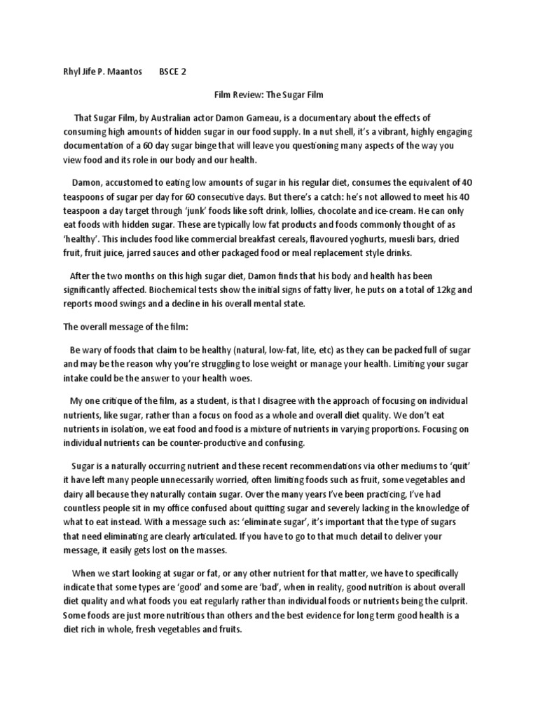 Film Review The Sugar Film | PDF | Foods | Diet & Nutrition