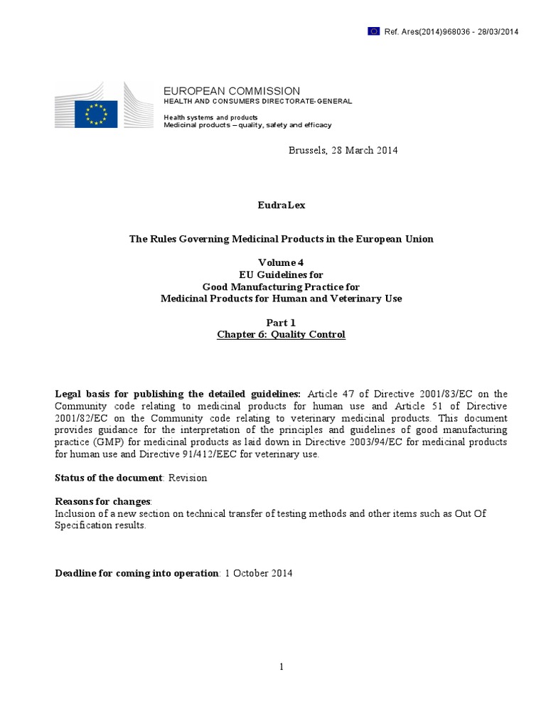 Chapter 6 - Eudralex Volume 4 | PDF