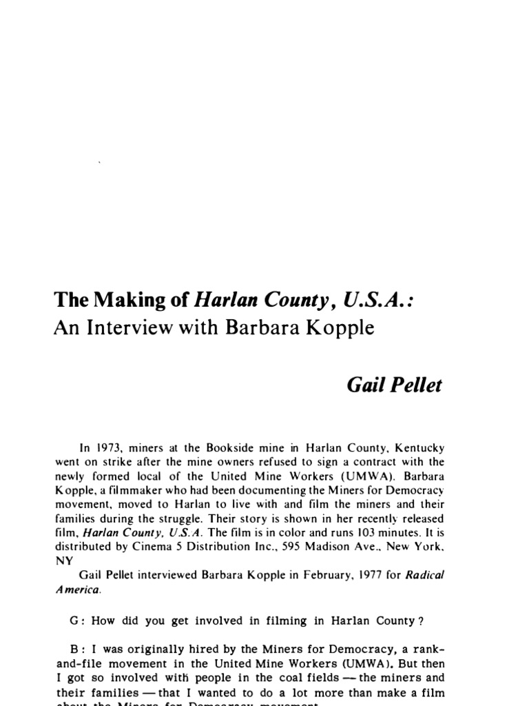 The Making of Harlan County, U.S.A.: An Interview With Barbara Kopple | PDF | Labour Relations