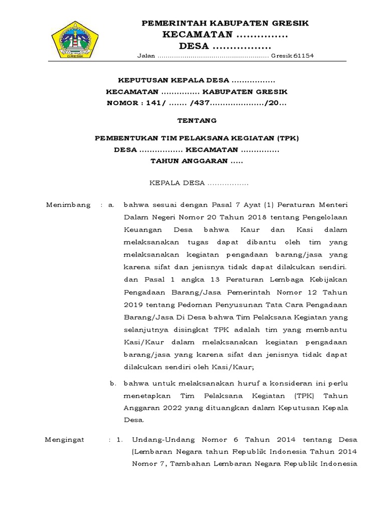 01 Contoh SK TPK | PDF | Griya & Taman