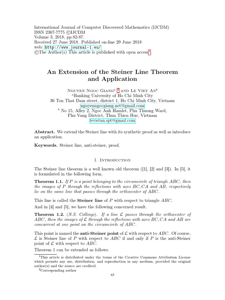 Extension of the Steiner Line Theorem and Application (IJCDM | PDF ...