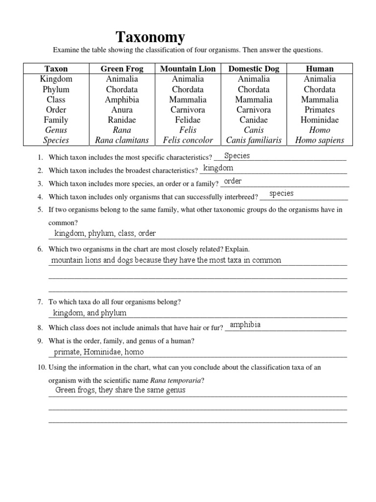 Classifying Four Organisms: A Taxonomy Worksheet Exploring the Kingdom ...