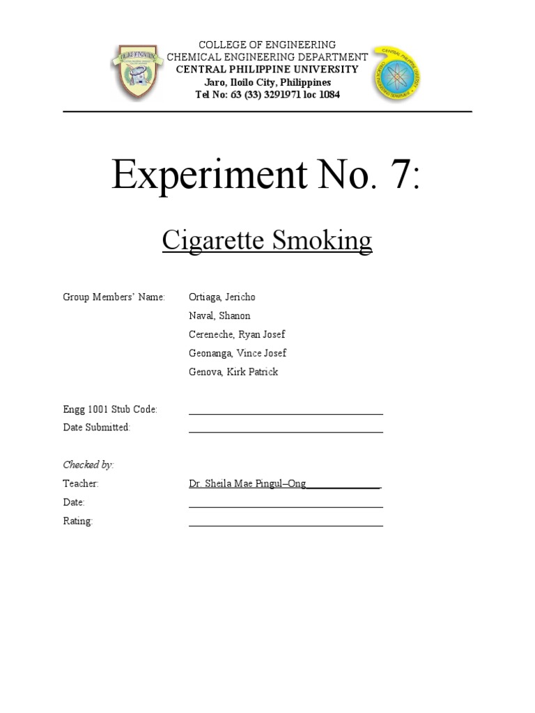 Experiment 7 - Cigarette Smoking | PDF | Cigarette | Tobacco Smoking