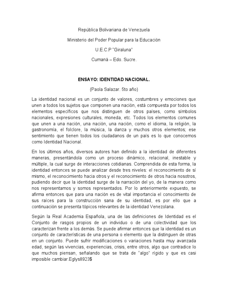 Ensayo de Identidad Nacional (GHC, 5to Año) | PDF | Nación | Democracia