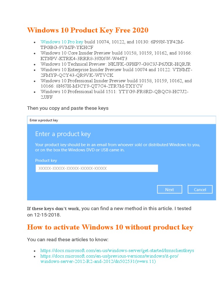 Windows 10 Product Key Free 2020 | PDF | Windows 10 | Microsoft Windows