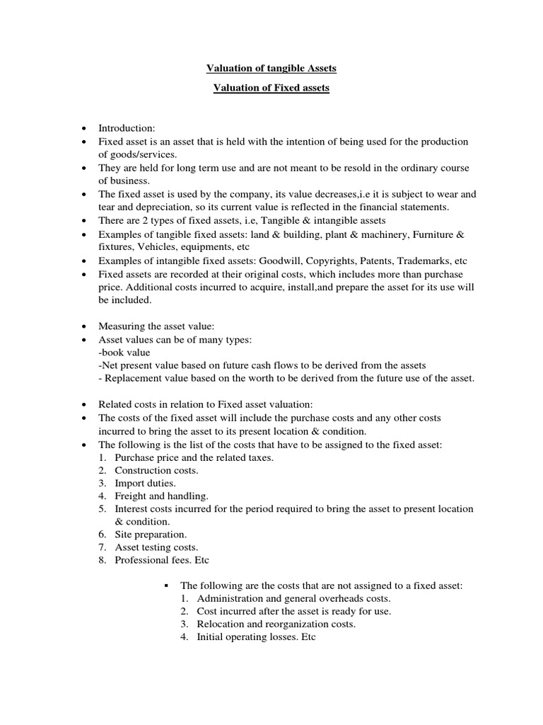 Valuation of Tangible Assets | PDF | Fixed Asset | Valuation (Finance)