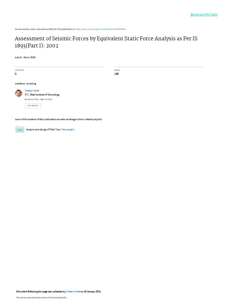 Assessment of Seismic Forces by Equivalent Static Force Analysis As Per ...