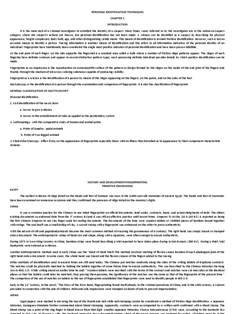 Personal Identification Techniques | PDF | Forensic Science | Fingerprint
