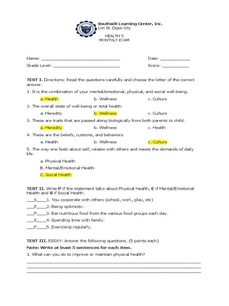 Southwill Learning Center, Inc. Lim St. Digos City Health 5 Monthly ...