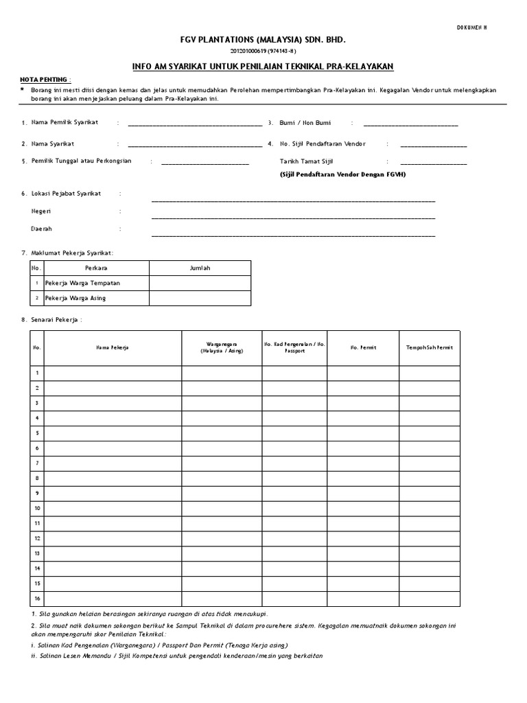 H Borang Teknikal | PDF