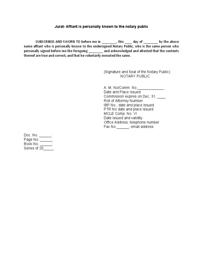 Jurat - Affiant Is Personally Known To The Notary Public | PDF