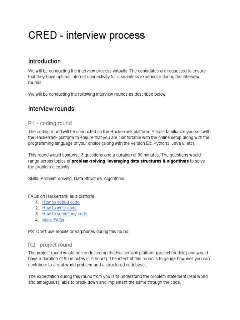 CRED - Interview Process (Backend Intern) | PDF | Integrated ...