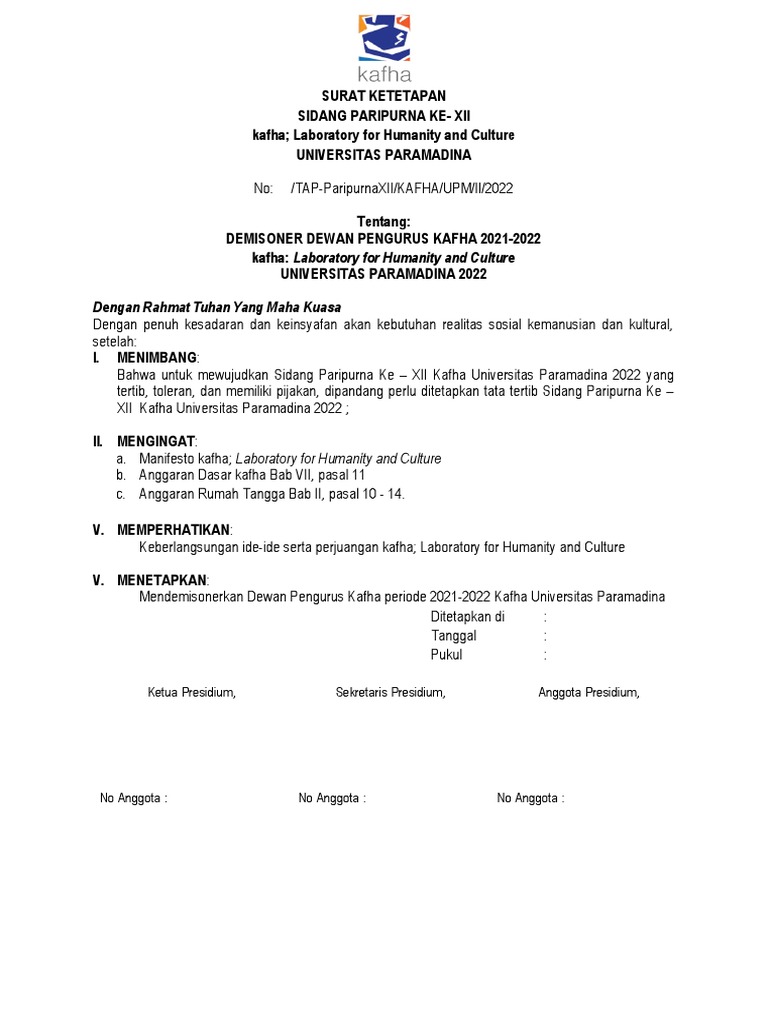 Konsideran Demisioner Pengurus | PDF